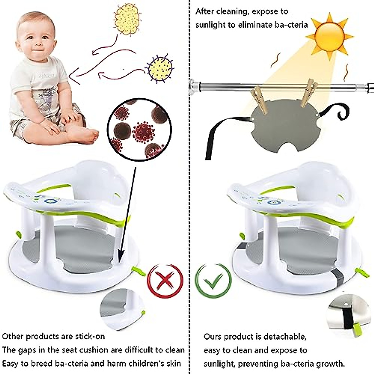 CAM2 Baby Bath Seat Non-Slip Infants Bath tub Chair with Suction Cups for Stability, Newborn Gift, 6-18 Months (Blue)…