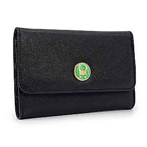 Buckle-Down Marvel Comics Wallet, Foldover, Loki Icon Gold Green Metal Emblem, Black Vegan Leather