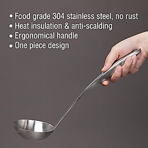 4-Piece Kitchen Utensils Set, Cooking Utensils 304 Stainless Steel Kitchen Gadgets with Spatula, Soup Ladle, Wok Spatula, Skimmer Spoon, Heat Resistant Handle and Dishwasher Safe