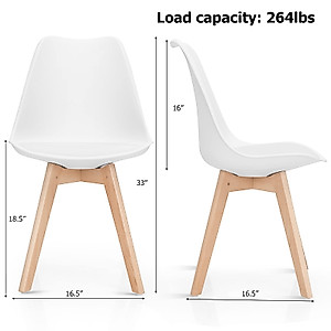 Giantex Set of 4 Mid Century Dining Chairs Modern Home Dining Room Kitchen Waiting Room DSW Armless Side Chair w/Padded Seat Wood Legs White