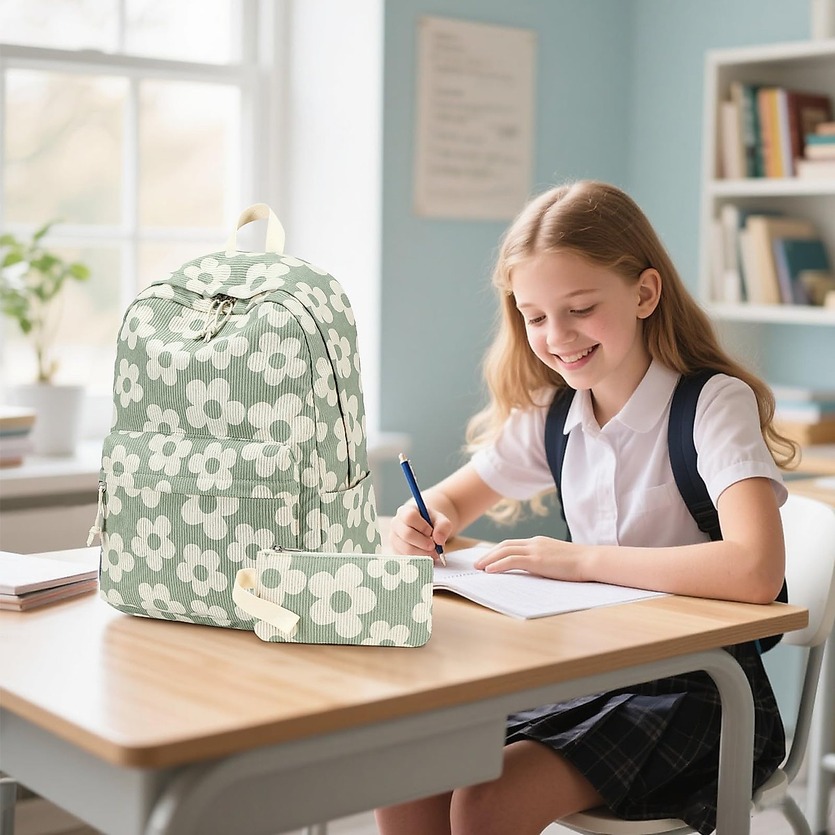 Bluboon School Backpack Teens Girls Boys Kids School Book Bags with Lunch Box Pencil Bag (White)