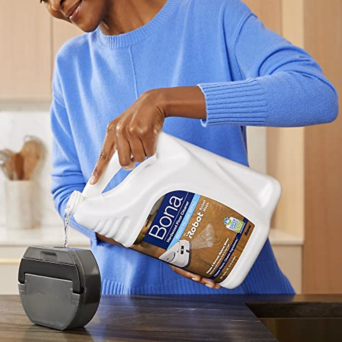 iRobot Authentic Replacement Parts – Roomba Combo and Braava Jet Cleaning Solution, Designed for hardwood and safe for hard-surface floors – Bona Hardwood Floor Cleaner 4pk