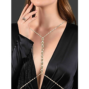 Blindery Sexy Body Chains Layered Rhinestone Body Jewelry Colorful Crystal Belly Chain Luxurious Necklace Party for Women and Girls (Love-G)