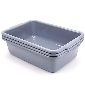 Bekith 3 Pack Plastic Dish Tubs, 13L Commercial Bus Box Wash Tub Basin Tote Box, Grey