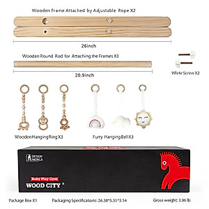 Wooden Baby Play Gym, WOOD CITY Foldable Baby Gym with 6 Hanging Sensory Toys for Infants Activity, Newborn Gifts for Baby Girl and Boy (Natural Wood)