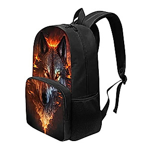 PORCLAY Fire Wolf Backpack for Kids Boys Girls Elementary Preschool Bookbag Kawaii Aesthetic Preppy Book Bag Vintage Laptop Daypack Rucksack