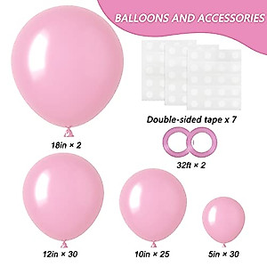 RUBFAC 87pcs Pastel Pink Balloons Different Sizes 18 12 10 5 Inches for Garland Arch, Premium Pink Latex Balloons for Girl Birthday Party Wedding Baby Shower Bridal Shower Decorations