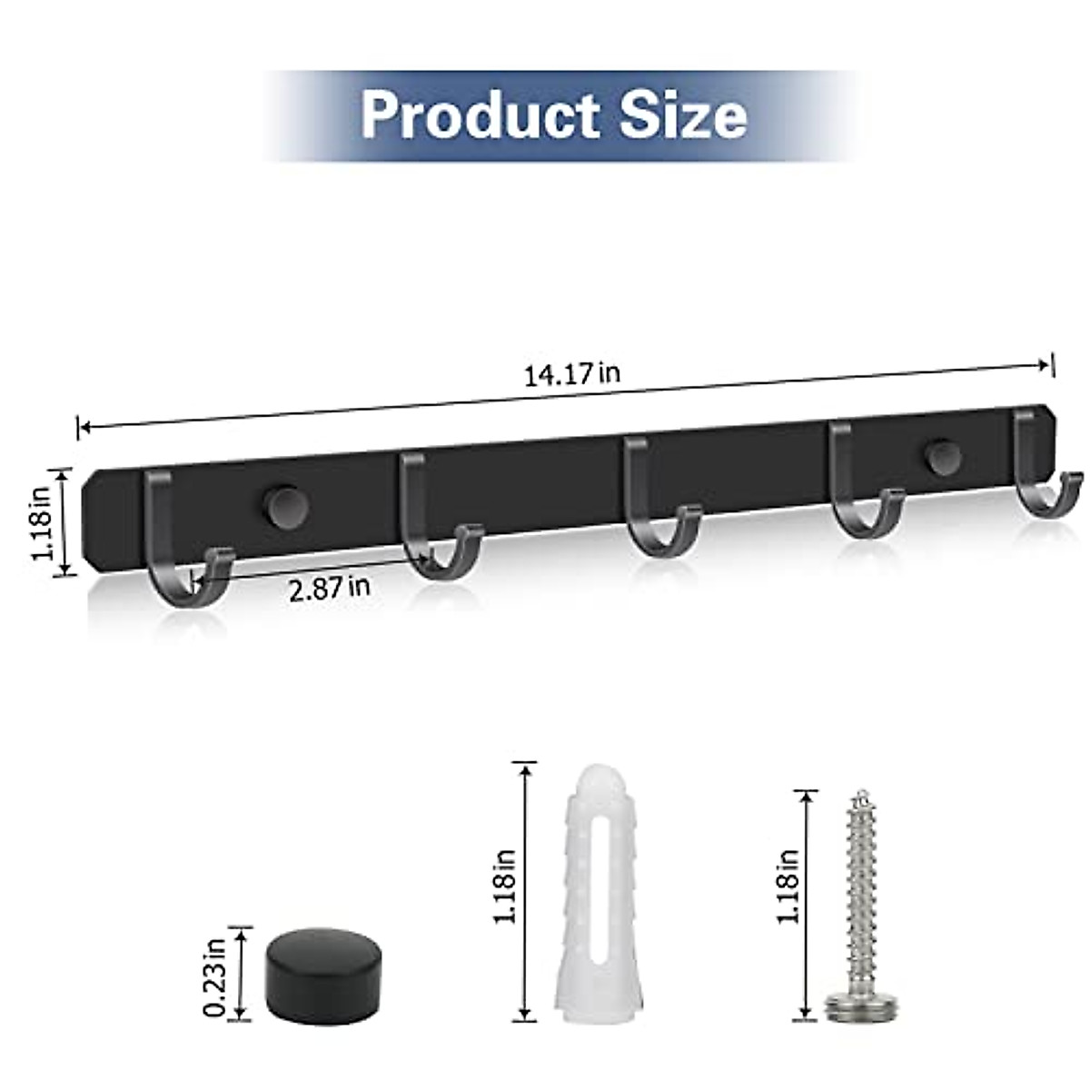 evory 2 Pack Coat Rack Wall Mounted with 5 Coat Hooks, Heavy Duty Aluminum Wall Hooks for Hanging Towel Hat Purse Robes Clothes in Bathroom Kitchen Entryway, Black