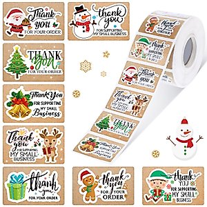 Patelai 1000 Pcs Christmas Thank You for Your Order Stickers 1.6 x 1 Inch Adhesive Tags Christmas Labels Thank You Labels Stickers Cute Business Envelopes Stickers for Business Shop Wrapping Supplies
