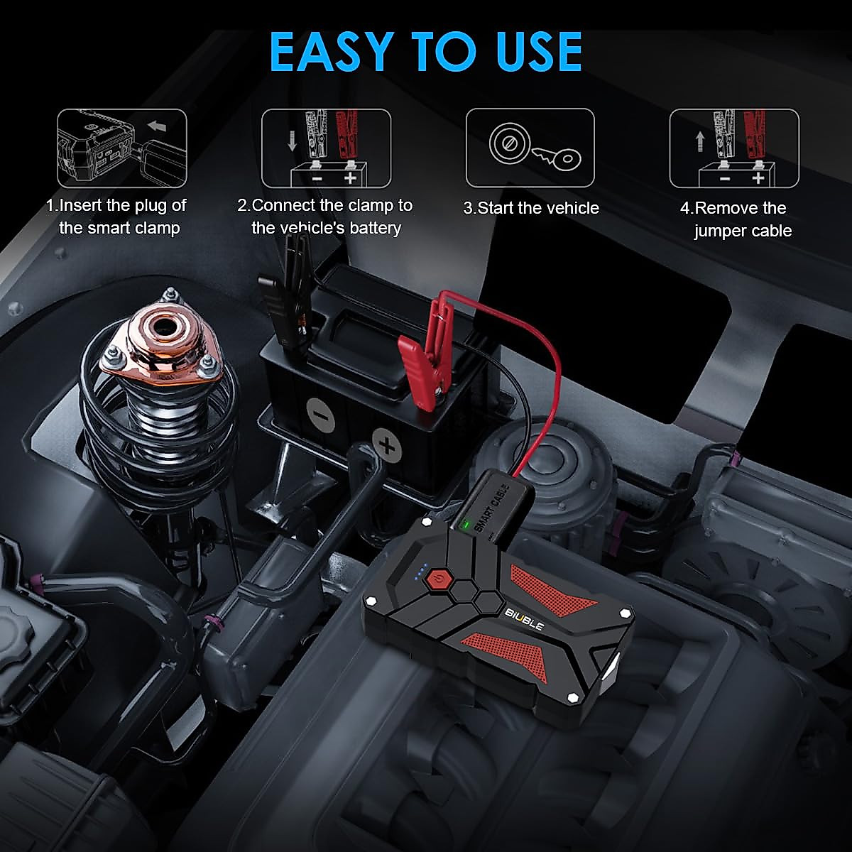 BIUBLE Jump Starter Car Jump Starter Auto Battery Booster Pack 3000A Peak 12V with USB Quick Charge 3.0,Lithium Jump Box with LED Light(Up to 7.0L Gas or 5.5L Diesel Engine)