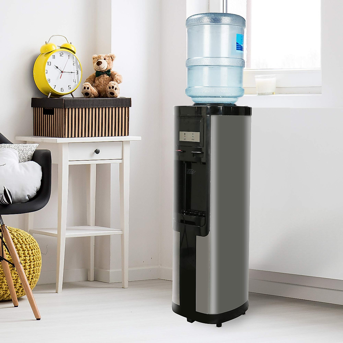 Vilobos Top Loading Water Dispenser Hot/Cold Water Cooler Dispenser-Holds 3 or 5 Gallon Bottles, Child Safety Lock,Removable Drip Tray for Home Office,Black