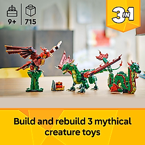 LEGO Creator 3 in 1 Medieval Dragon Toy - Building Toy with 3 Build Options, Dragon, Sea Serpent, or Phoenix - Fantasy Set for Kids, Boys and Girls, Ages 9+ - Gift Idea for Birthdays - 31161