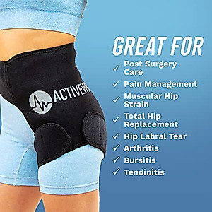 ActiveWrap - Hip Ice Pack Wrap for Hip Pain, Hip Surgery Recovery, Muscular Strains, Tightness and More, 10 x 10-inch Reusable Ice Pack for Injuries, Use for Hot and Cold Therapy, One Size