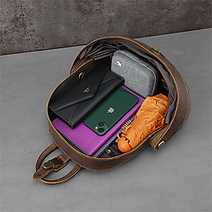 AIGUONIU Retro Personalization genuine leather backpack Beetle shape men leather backpack (Large Coffee)