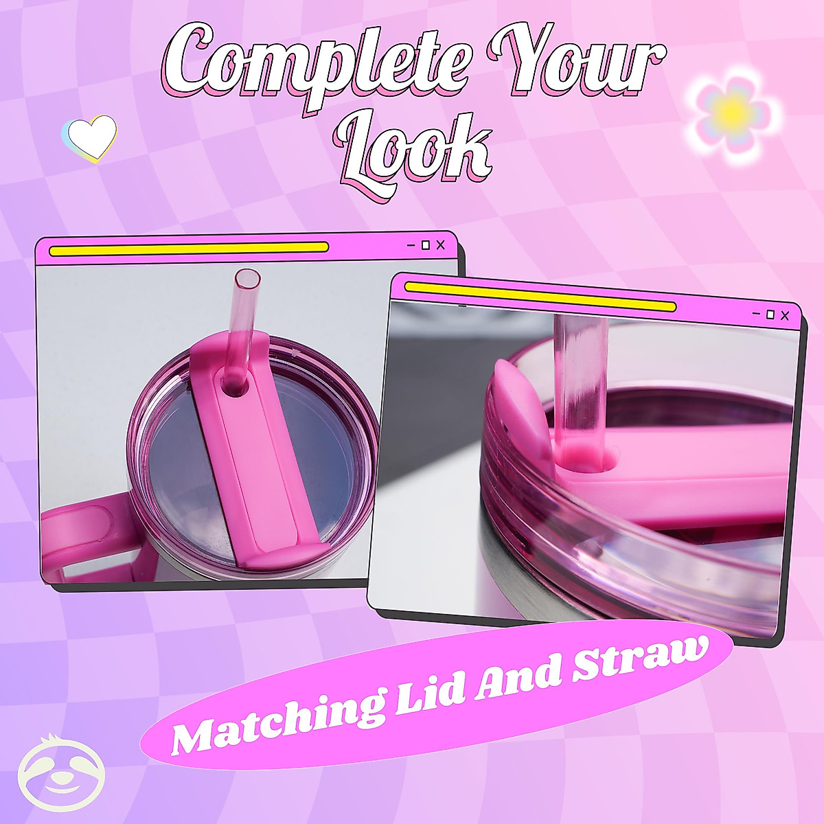 40 oz Tumbler with Handle and Straw | Insulated Cup Reusable Water Bottle Stainless Steel | Cupholder Friendly Travel Mug | Double Insulated Pink Water Bottle Tumbler | 40 oz Pink Tumbler