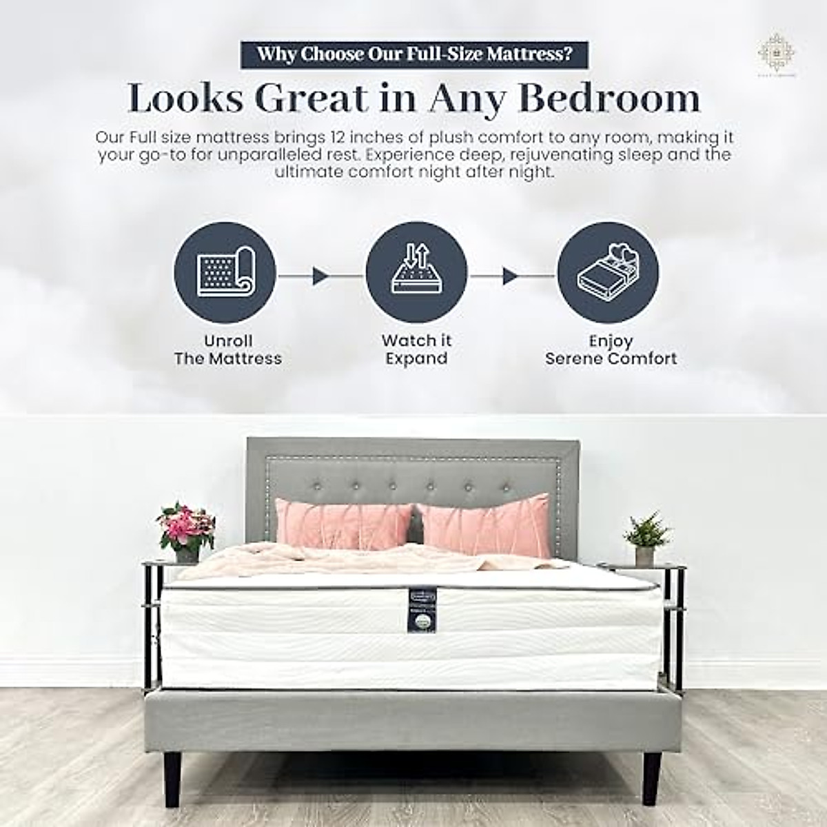 Full Size Mattress - 12 Inch Cool Memory Foam & Spring Hybrid Mattress with Breathable Cover - Comfort Tight Top - Rolled in a Box - Oliver & Smith
