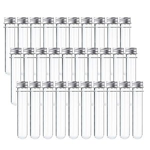 BTSD-home 25x140mm(40ml) Plastic Test Tubes with Screw Caps for Gumball Candy Storage, Bath Salt Vials, Hot Cocoa Containers, Bridal Shower, Baby Shower, Wedding, Kids Birthday Party Favors（30 Pack）