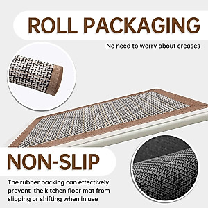 Luriseminger 2PC Kitchen Rugs Non-Skid Washable Farmhouse Standing Mat Absorbent Runner Rugs for Floor in Front of Sink,Hallway, Laundry Room，17.3"x 47"+17.3"x 29"(Black)