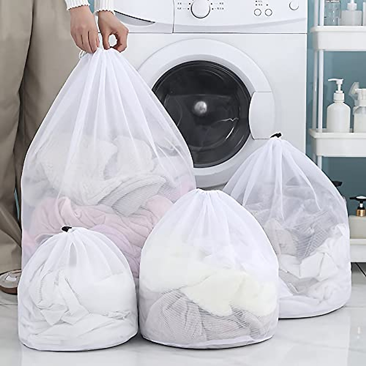 MPWEGNP Towels for Bathroom Clearance Laundry Bag Drawstring Net Wash Bag Laundry Mesh Bag Reusable Laundry Machine Bathroom Products Bathroom Trash Cans with Lids (White, L)