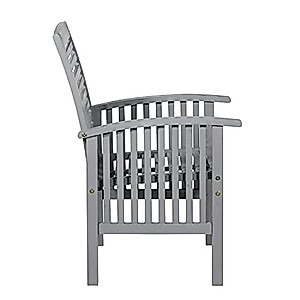 Walker Edison Rendezvous Modern 2 Piece Solid Acacia Wood Slat Back Outdoor Dining Chairs, Set of 2, Grey Wash