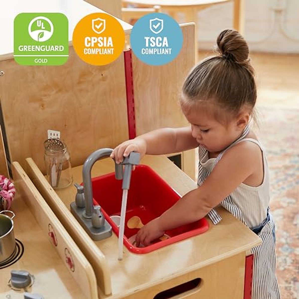 ECR4Kids Play Kitchen Sink, Wooden Playset, Natural