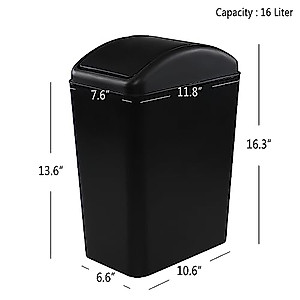 Easymanie 16 L Plastic Garbage Can with Swing Lid, Black Kitchen Slim Trash Can