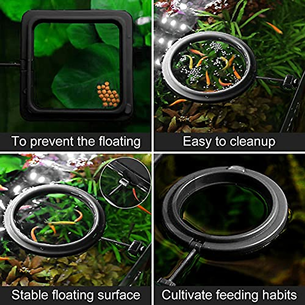Molain Fish Feeding Ring, 2 Pieces Fish Feeder Aquarium Fish Turtle Tank Accessories Food Feeder Circle for Guppy, Bettas, Goldfish, Turtle (Black)
