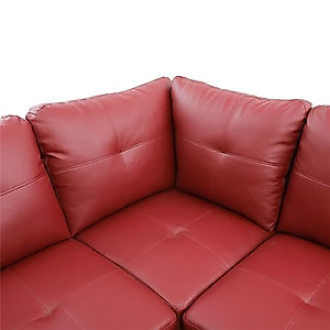 NOTOP 3-Piece Faux Leather L-Shaped Sectional Sofas, Button Tufted Upholstered Couch Set with Right Chaise Longue and Storage Ottoman, for Living Room, Home, Office, Red