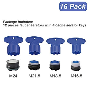 iFealClear 12 Pieces Faucet Cache Aerators with 4 Pieces Removal Wrench Tool, Water Saving Flow Restrictor Set Replacement Part, for Bathroom or Kitchen Sink, Male Threads 16.5 18.5 21.5 24