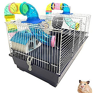 Large 2-Floor Hamster Small Animal Habitat Cage Home with Crossover Tubes Tunnels Hide House Running Wheel for Rodent Gerbil Mouse Mice