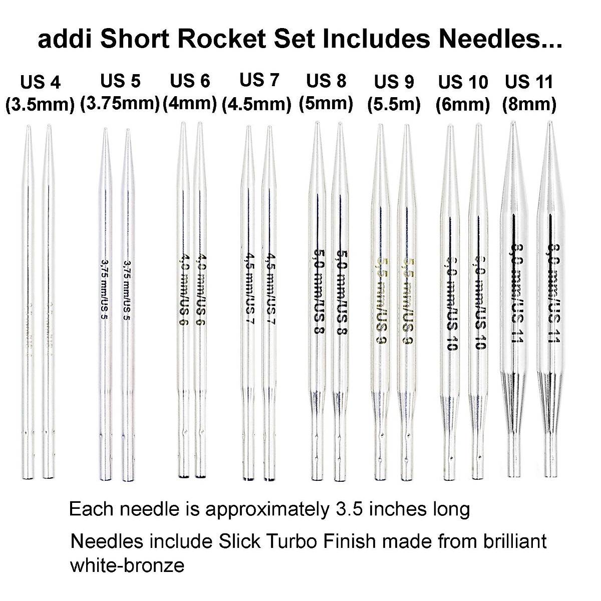 addi Click Rocket Lace Short 3.5-Inch Interchangeable Circular Knitting Needle Set Sizes US 4, 5, 6, 7, 8, 9, 10 and 11 with 5 Blue Cords, Brown Canvas Case with Project Bag