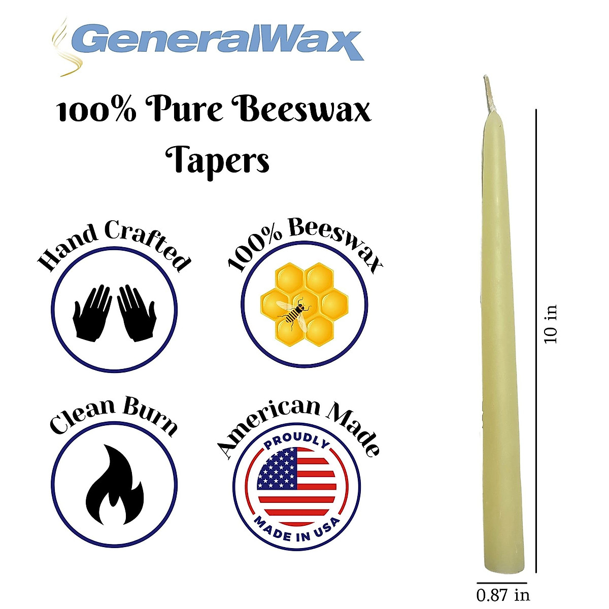 100% Natural Beeswax Taper Candles | Light Yellow | Dinner Candles | Drip-Resistant (12-PK Beeswax Tapers)