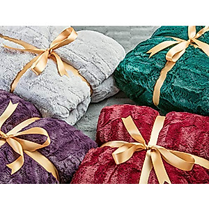 Chanasya Embossed Faux Fur Throw Blanket - Super Soft, Lightweight Minky Blanket - 108" x 86" - Creme