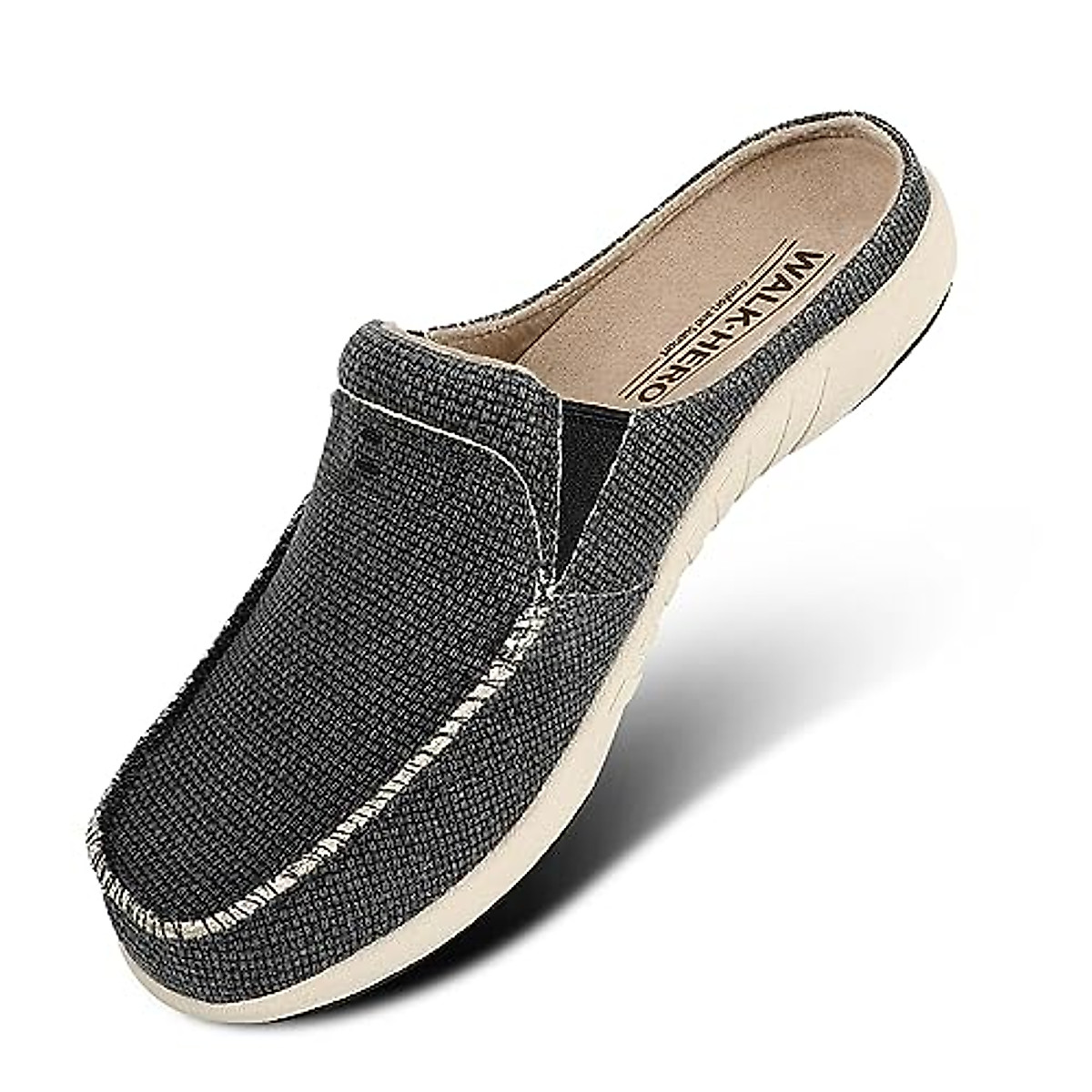 Womens Slippers with Arch Support, Walkhero House Slippers for Women with Suede Insole and Velvet Lining, Slip on Clog Indoor Outdoor House Shoes with Anti-Skid Rubber Sole, Black, 7.5