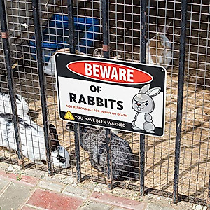 Venicor Beware of Rabbit Sign Decor - 8 x 12 Inches - Aluminum - Bunny Rabbit Decorations Accessories Gifts Supplies Stickers Stuff