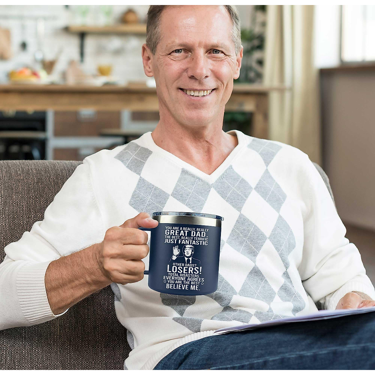 AMAZPRINTS Gifts for dad from Daughter, Son, Kids - Dad Gifts for Fathers Day, Christmas - Father gifts from Kids - Dads Birthday Gift - 14oz Stainless Steel Dad Coffee Mug – Insulated