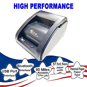 MRBOSS 2“ 58mm POS Cash Register Portable Thermal Receipt Printer with High Speed Printing USB Bluetooth Interface for Supermarket Restaurant Retail Sales Kitchen Support Windows Android MAC