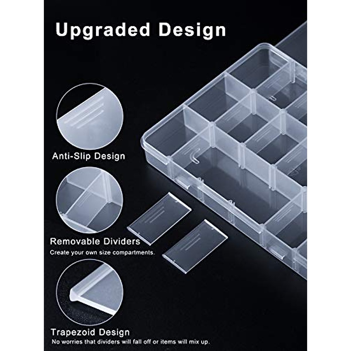 iBune 2 Pack 18 Grids Plastic Compartment Container, Bead Storage Organizer Box Case with Adjustable Removable Dividers for Jewelry Craft Tackles Tools, Size 7.8 x 6.3 x 1.2 in, White