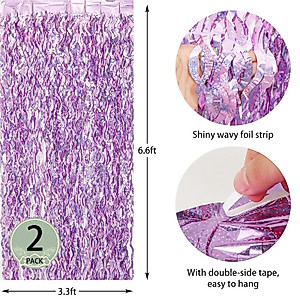 Lilac Pink Wave Party Backdrop Decoration -Foil Fringe Curtain Pink Party Streamers for Princess/Taylor/Unicorn/Bachelorette/Cowgirl/BTS/Sleepover Theme Party Decorations -2 Packs