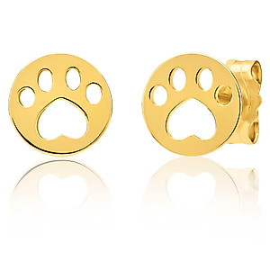 Solid 14K Yellow Gold Tiny Small Dainty Polished Paw Open Disk Dot Stud Earrings (Open Paw)