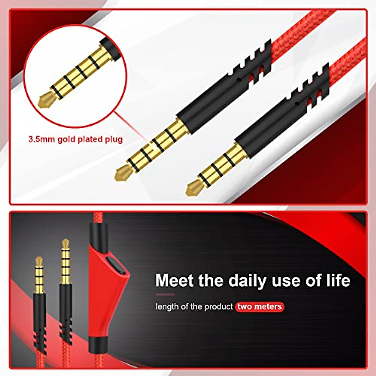 Tobysome Replacement A10 A40 A30 Cable for Connect Astro A10 Astro A40 Gaming Headset to Playstation 4 PS4 Controllers, Smartphone,MixAmp,PCs and Macs with 3.5mm Aux Jack(2M,Red with Mute Function)