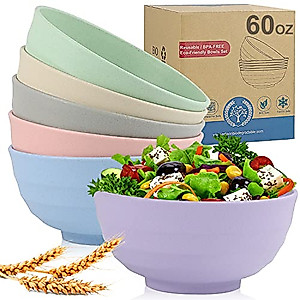 Wheat Straw Bowls Set 60 OZ Unbreakable Large Cereal Bowls Set of 6 Microwave and Dishwasher Safe Bowls Big Bowls for Eating BPA Free Eco Friendly Soup Bowl for Serving Oatmeal and Salad Etc…