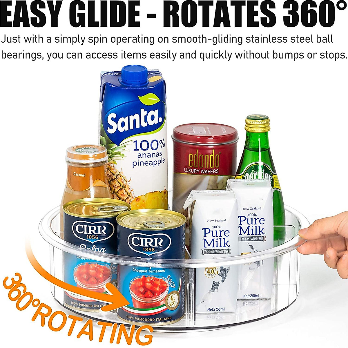 Greenco Lazy Susan Turntable, 12" Round Plastic Clear Storage Organizer with Dividers for Kitchen, Spice Rack, Cabinet, Pantry, Fridge, Freezer, Countertop