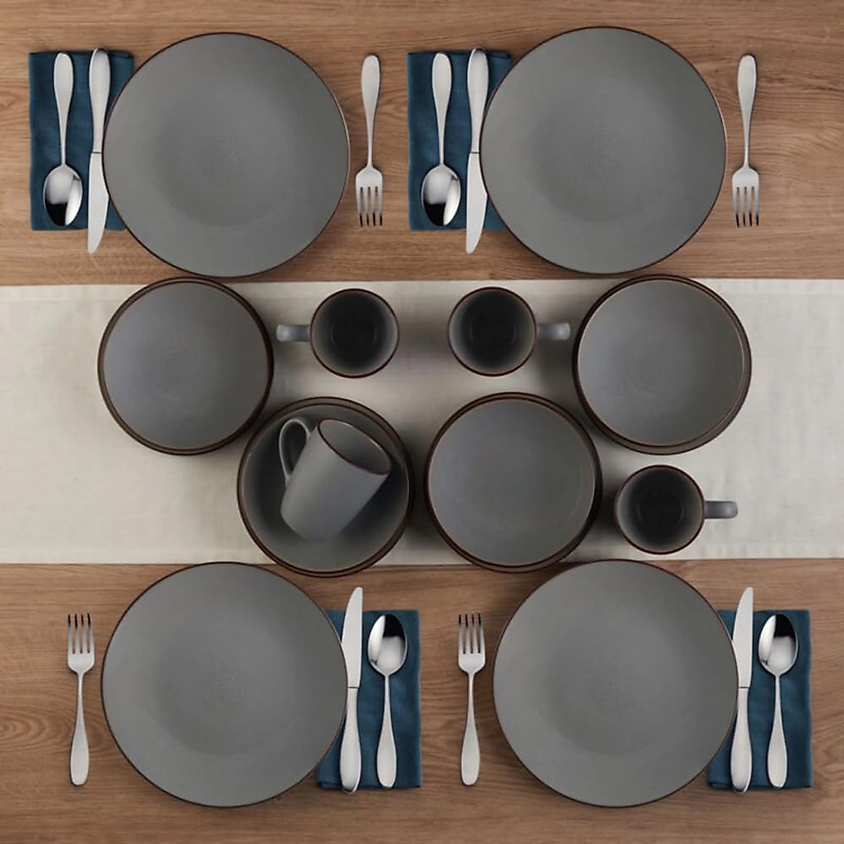 IHIPPO Dinnerware Set Gray 16-Piece Dinnerware Set Stoneware Dishes And Plates Sets Serving Dishes Sets Round Kitchen Dinnerware Set Round Stoneware Dinnerware Dish Set Dinnerware Sets Serive For 4 Pe