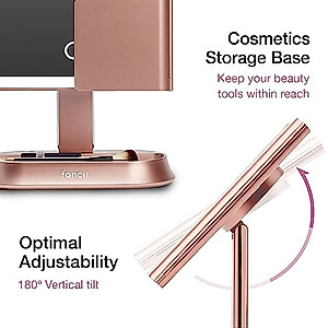 Fancii Makeup Mirror with Natural LED Lights, Lighted Trifold Vanity Mirror with 5X & 7X Magnifications - 40 Dimmable Lights, Touch Screen, Cosmetic Stand - Sora (Rose Gold)