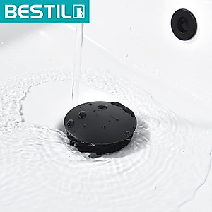 BESTILL Bathroom Vessel Sink Drain Stopper, Push Pop Up Drain with Overflow, Matte Black