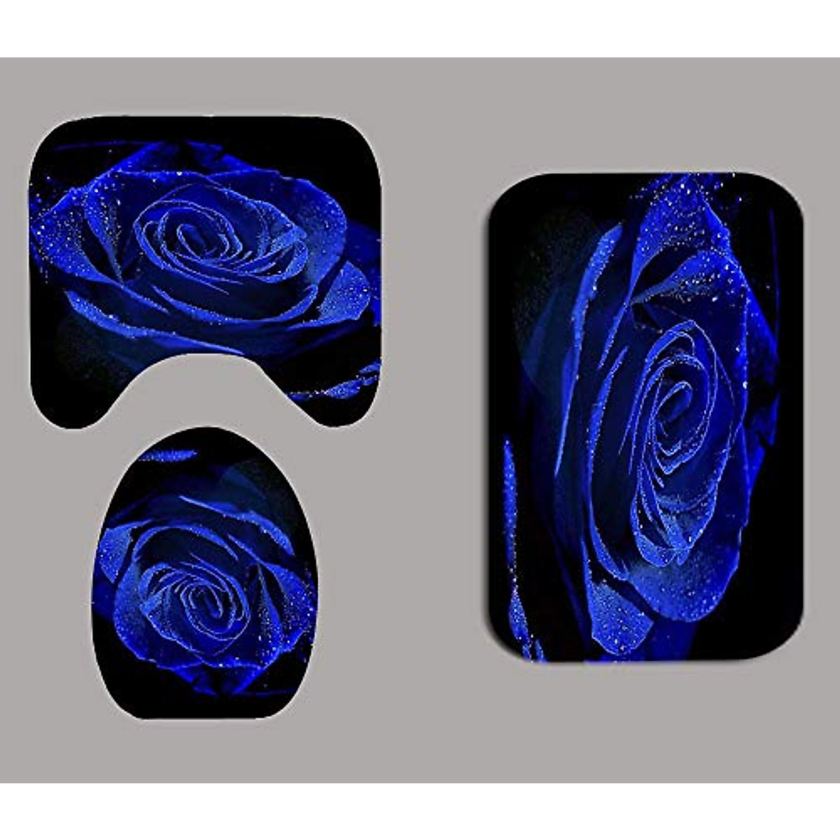 Camille&Andrew 4PCS/Set Dewy Royal Blue Rose Shower Curtain, Elegant Floral Romantic Flower Women Bathroom Decor, Waterproof Fabric Shower Curtain, Non-Slip Bath Rugs Toilet Carpet Bathroom Mat, Blue