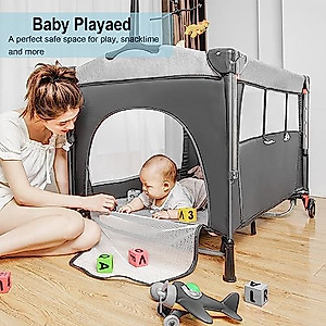 5-in-1 Pack and Play, Baby Bassinet Bedside Sleeper with U-Shaped Diaper Changer, Portable Baby Playard for Newborn Toddlers, Baby Crib with 4 Adjustable Height, Carry Bag, Easy to Install