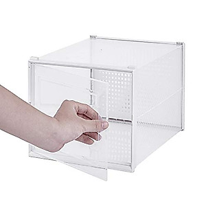 Shoe Storage Shoe Box Container, Stack-able Shoe Box Fold-able Side Open Shoe Box Storage Collapsible & Interlocking Cube Storage Bins for Men Women Shoes Sneakers Clear Transparent Set of 6 packs