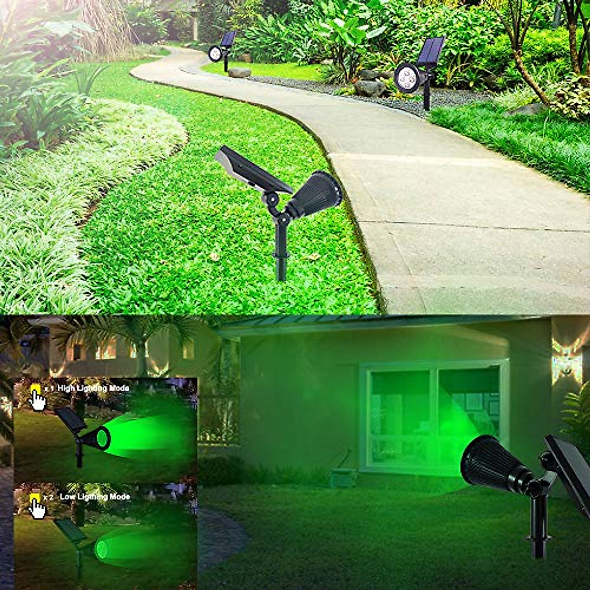 Clordeal Green Solar Spotlight, 2 in 1 Solar Powered LED Landscape Lights Outdoor, Waterproof 4 LED Solar Tree Uplight Garden Decorative Lighting (Green)
